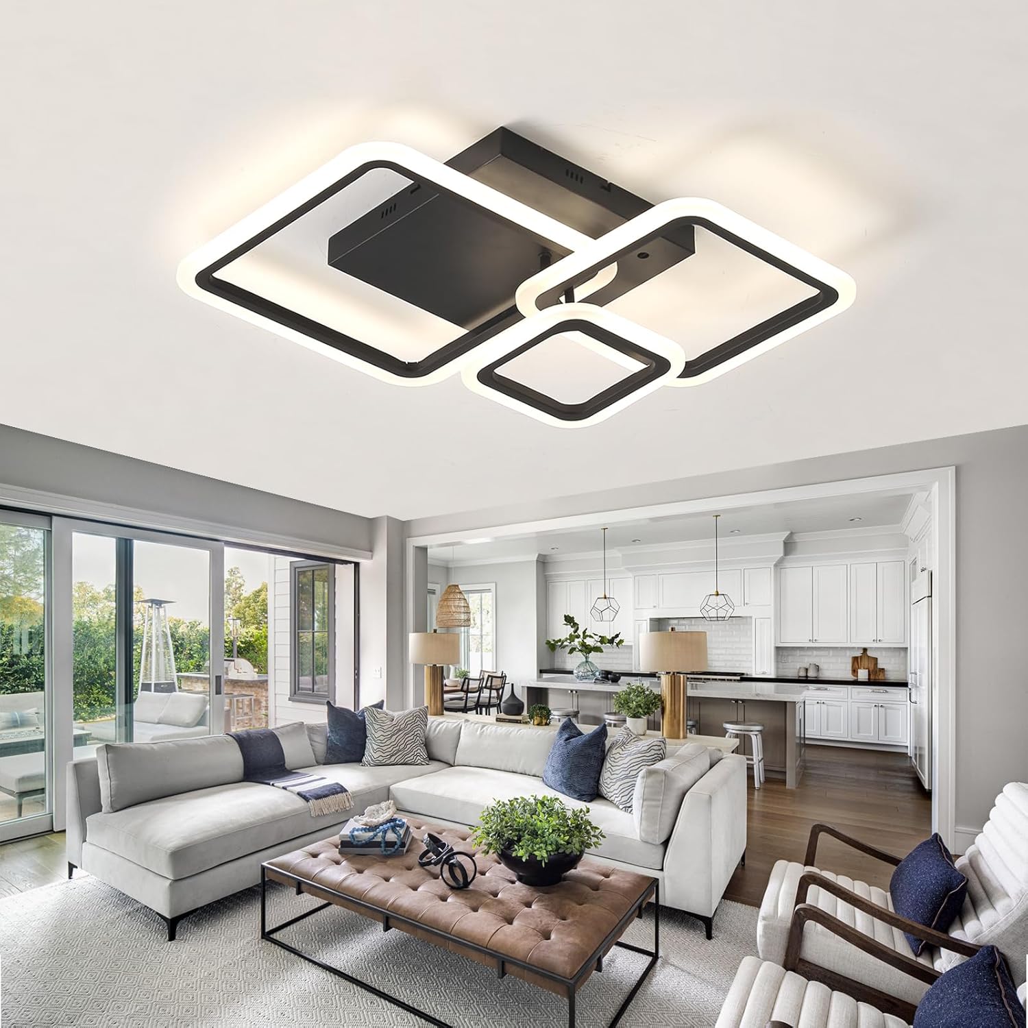 Lustra LED 88W Three Square Black SMART Echivalent 400W Telecomanda ...