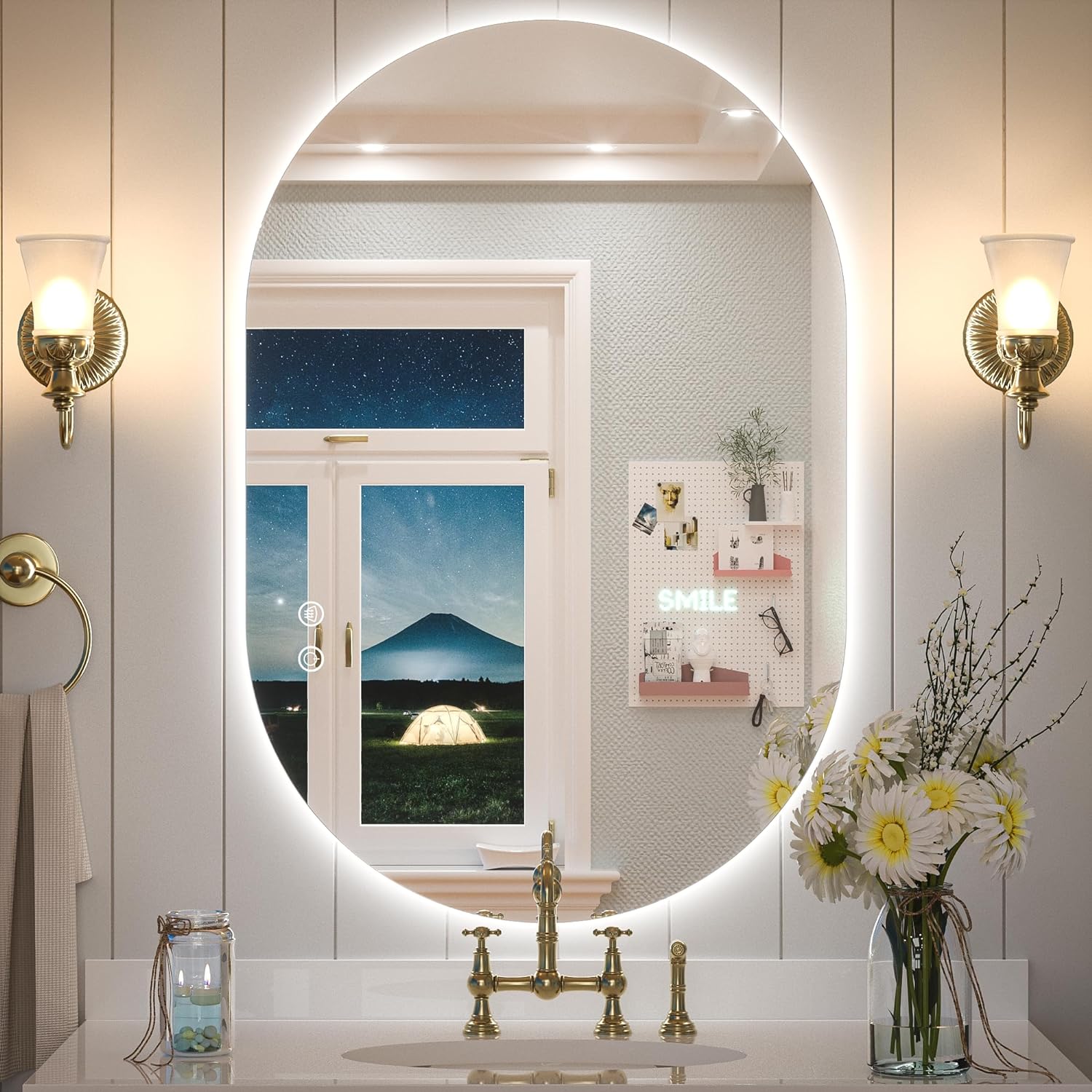 Oglinda LED Ovala Cu Doua Lumini 50x80cm Functie Dezaburire si Touch J ...