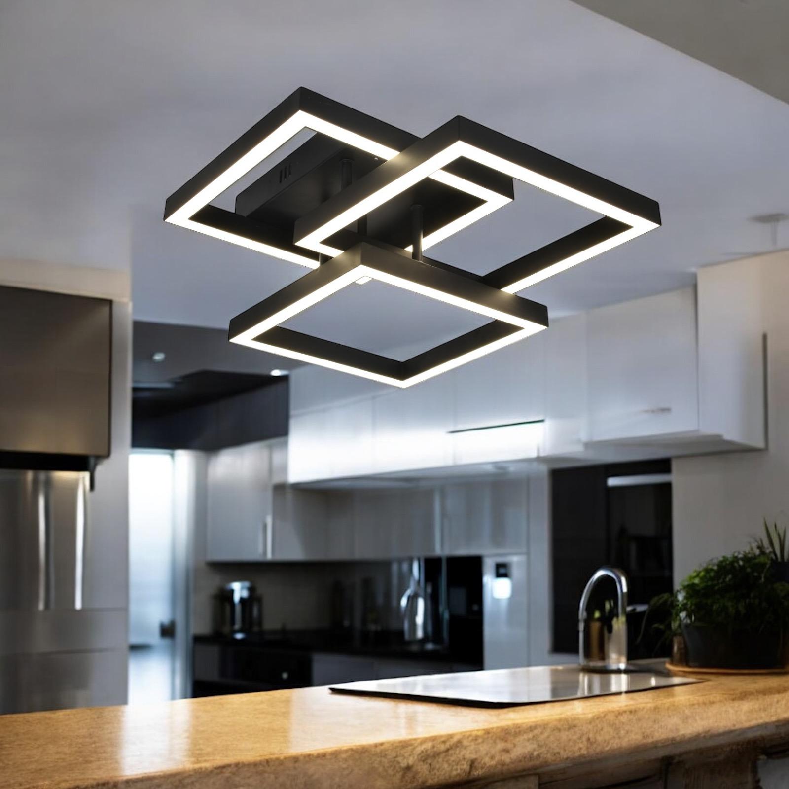 Lustra LED Modern 3 Square Black Echivalent 300W Telecomanda FX60279-3 ...
