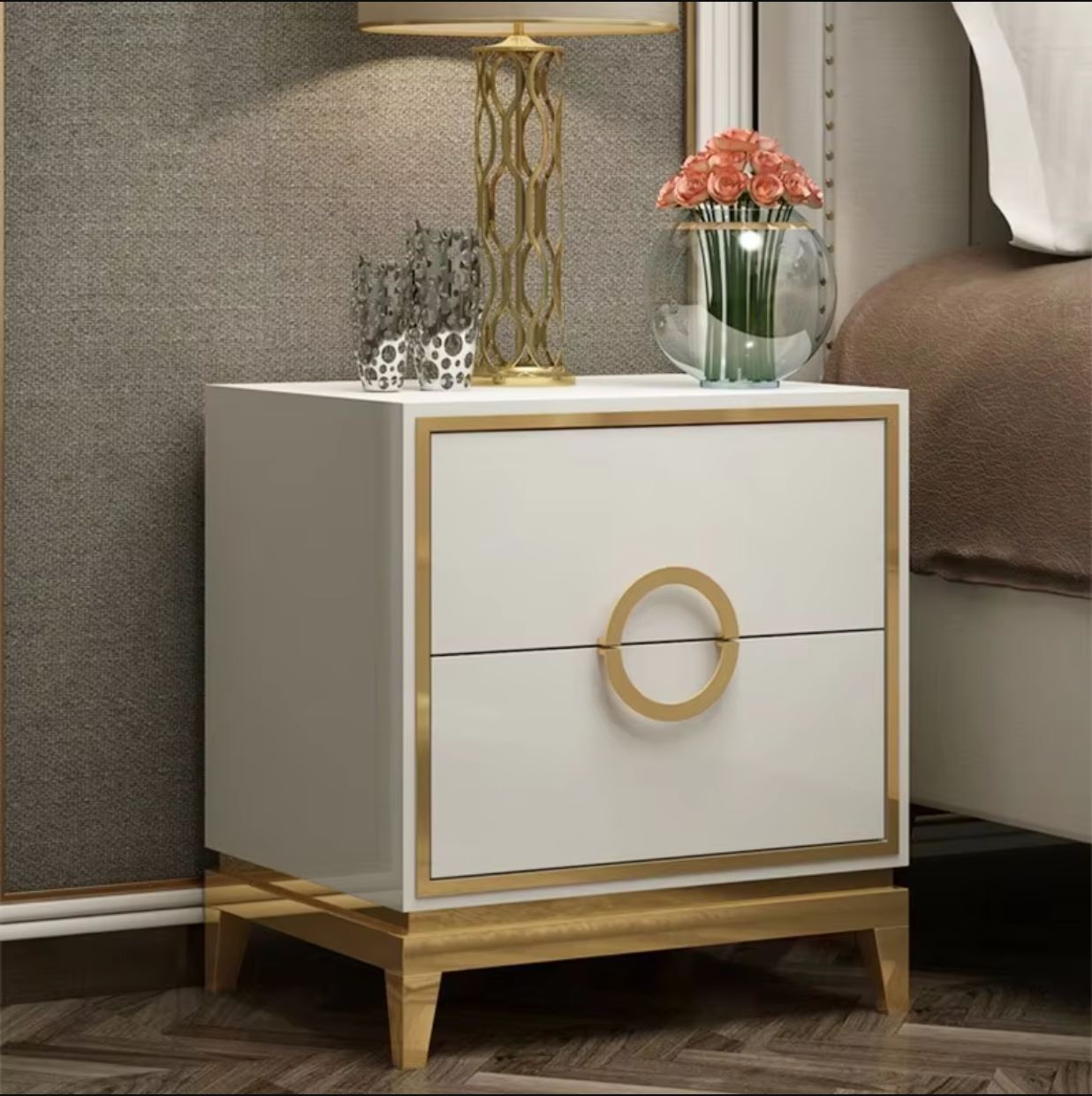 Noptiera cu 2 Sertare Luxury Line Goldilocks Alba C574 – Lustreled